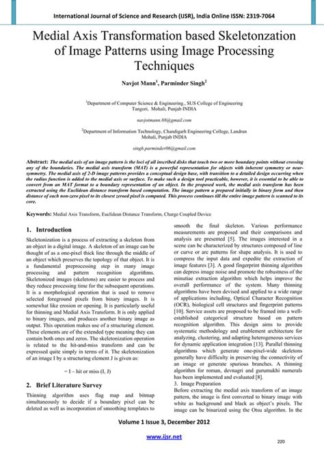 medial axis transformation based skeletonzation using image processing techniques pdf