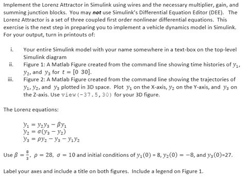 solved implement the lorenz attractor in simulink using wires and the necessary multiplier