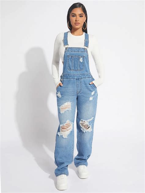 SHEIN SXY Petos mezclilla desgarro sin top Moda de Mujer SHEIN México