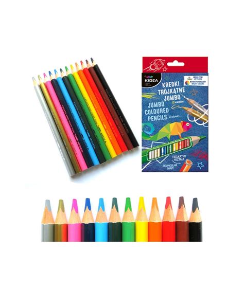 Kredki jumbo trójkątne grube 12 kredek KIDEA ergonomiczne miękkie