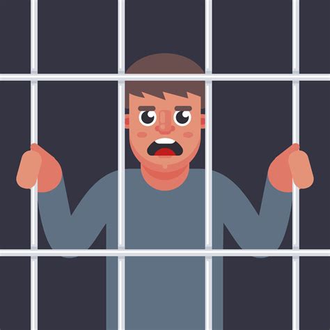 Male Criminal Behind Bars Man In Jail Flat Vector Illustration
