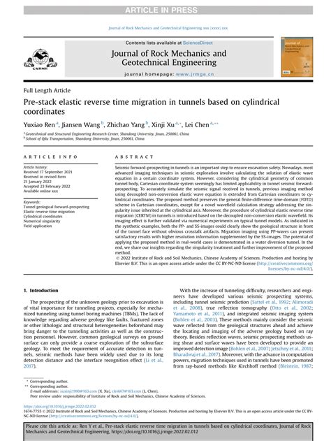 pdf pre stack elastic reverse time migration in tunnels based on cylindrical coordinates