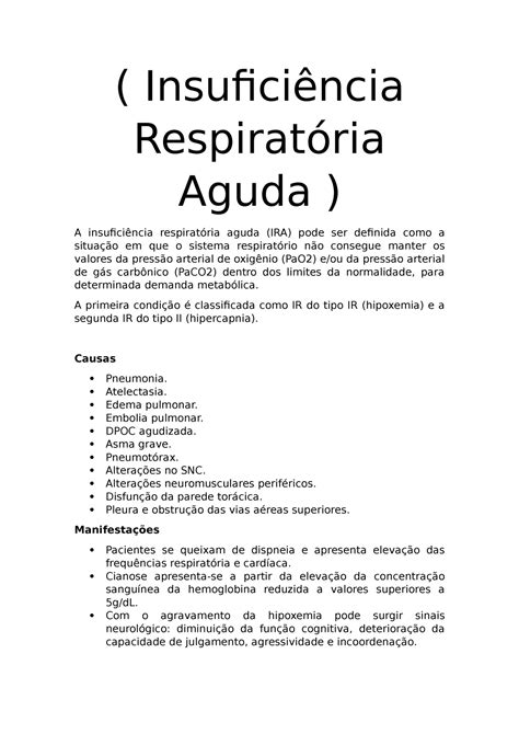 Insuficiência Respiratória Aguda Insuficiência Respiratória Aguda