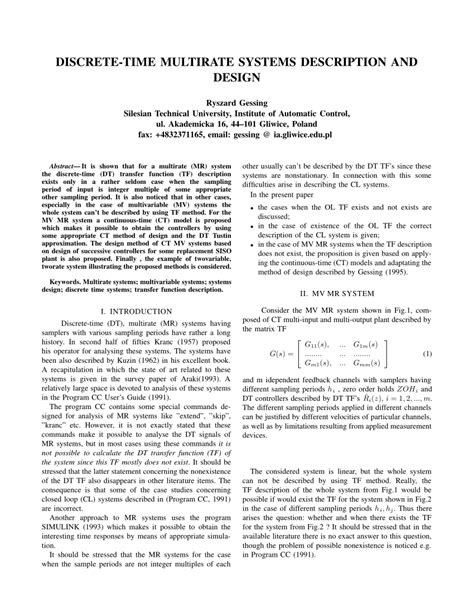 pdf discrete time multirate system description and design