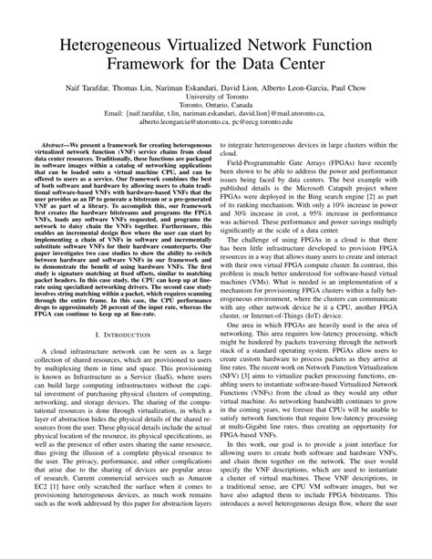 pdf heterogeneous virtualized network function framework for the data center