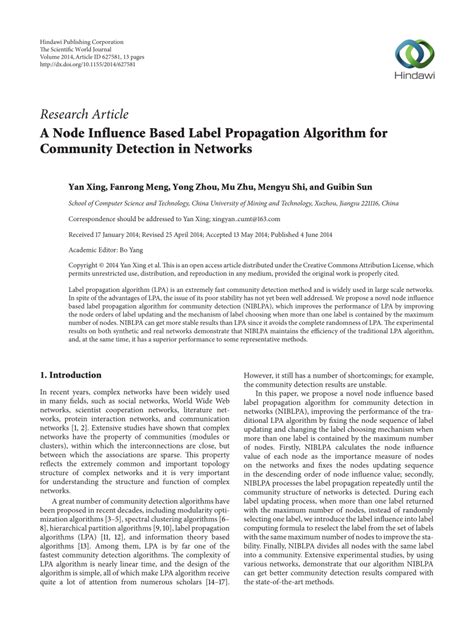 pdf a node influence based label propagation algorithm for community detection in networks