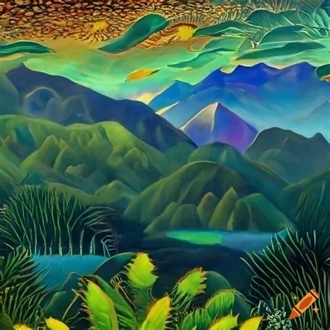 Intricate Mountain Valley With Forest And River By Gauguin On Craiyon