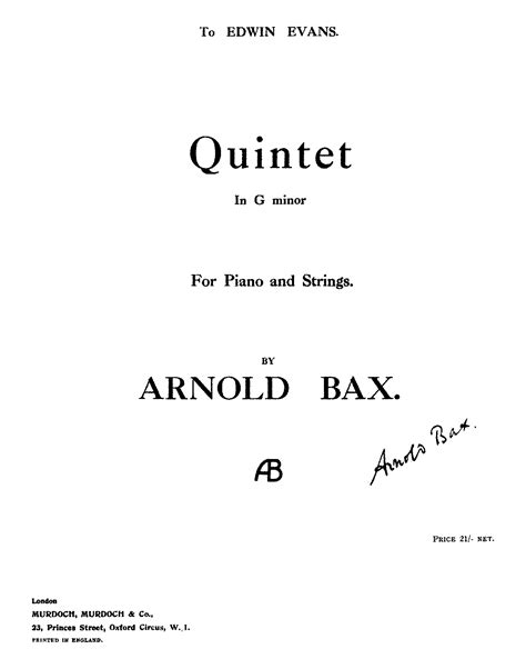 Piano Quintet Gp Bax Arnold Imslp