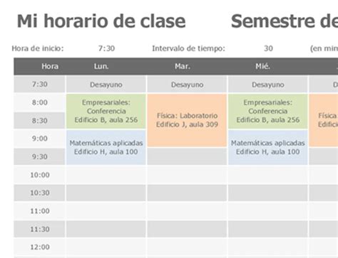 Plantilla De Horario De Semana De Excel