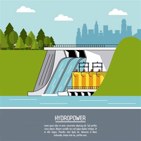 Color paisaje fondo planta hidroeléctrica energía renovable Vector