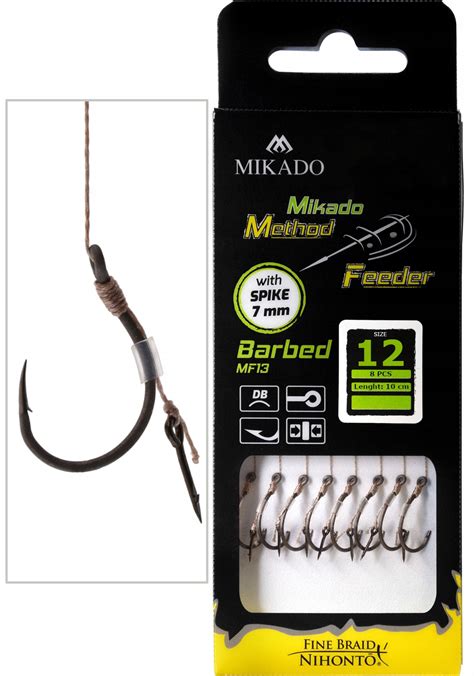 Haczyki 12 MF13 z przyponem Mikado Method Feeder igła bagnet plecionka