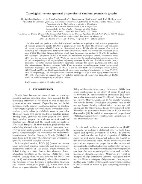 pdf topological versus spectral properties of random geometric graphs