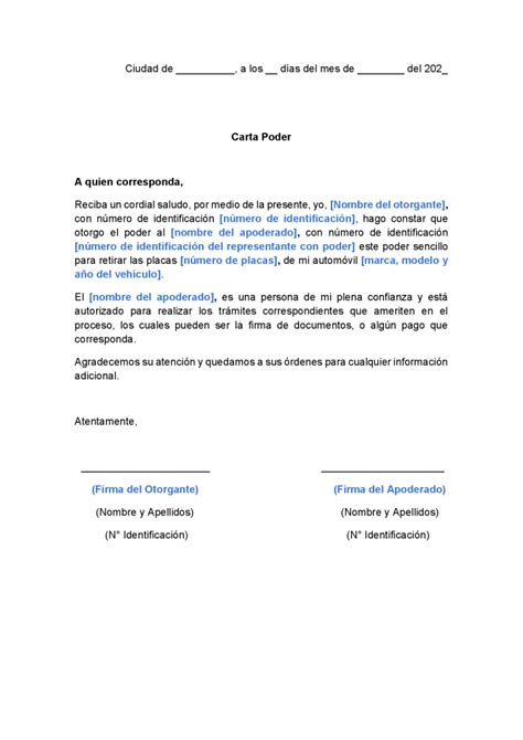 Carta Poder Para Recoger Placas Ejemplos Y Formatos Gratis
