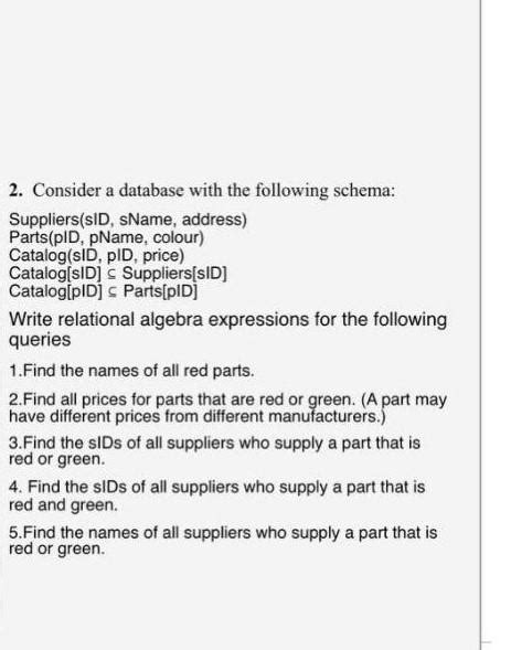 solved database consider a database with the following schema 1 answer transtutors