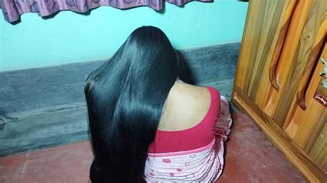Long Hair Bun Open Shine Long Hair Play For Beautiful Indian Woman