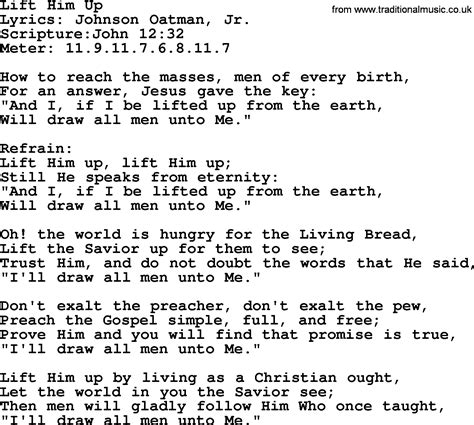Good Old Hymns Lift Him Up Lyrics Sheetmusic Midi Mp Audio And Pdf