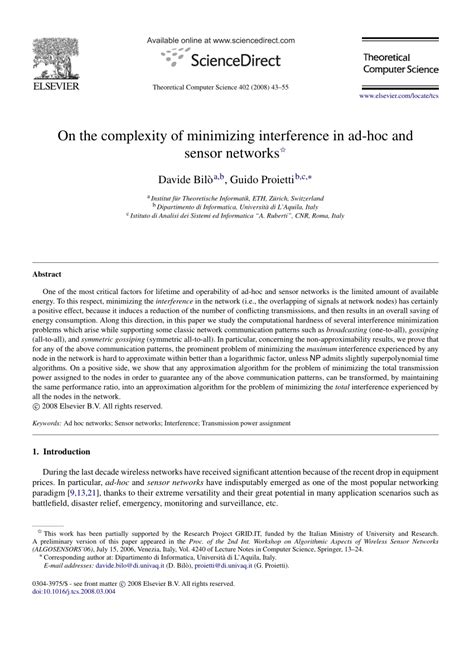 pdf on the complexity of minimizing interference in ad hoc and sensor networks