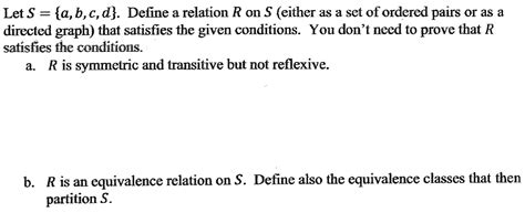 solved let s {a b c d} define a relation r on s either as