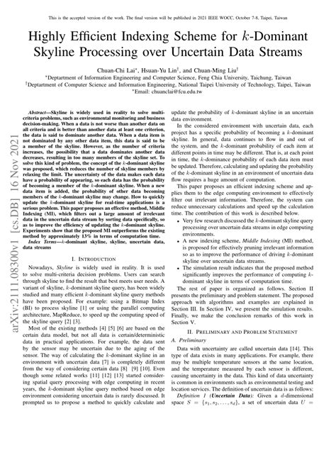 pdf highly efficient indexing scheme for k dominant skyline processing over uncertain data streams
