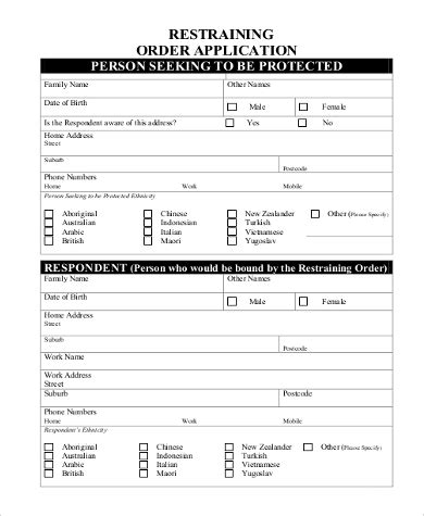 Free Restraining Order Template Printable Templates
