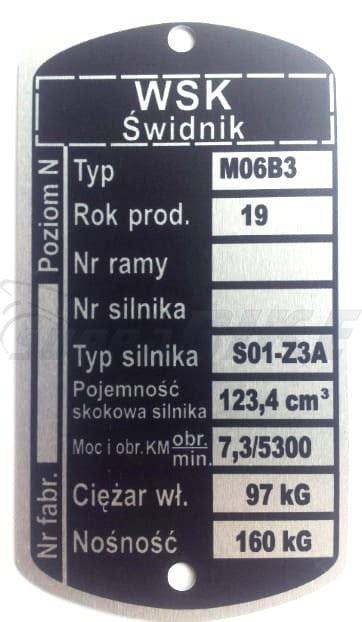 Tabliczka Znamionowa WSK M06 B3 Sklep Motocyklowy SupraBIKE