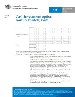 Fillable Online Cash Investment Option Transfer Switch Form CSS Fax