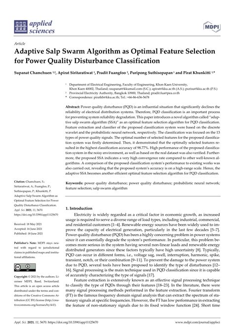 pdf adaptive salp swarm algorithm as optimal feature selection for power quality disturbance