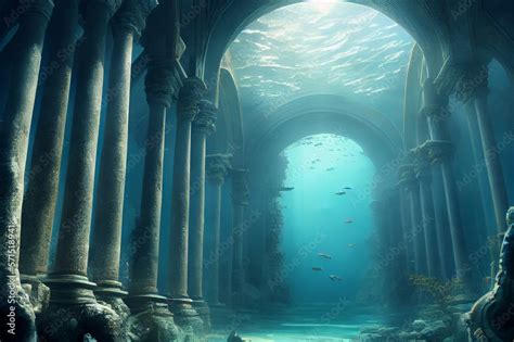 Mythical Underwater City Atlantis Generative Ai Depicting A Lost