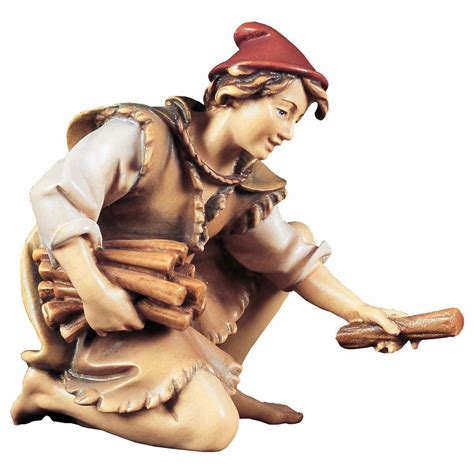Kneeling Herder With Wood Cm 23 9 1 Inch Hand Painted Ulrich Nativity