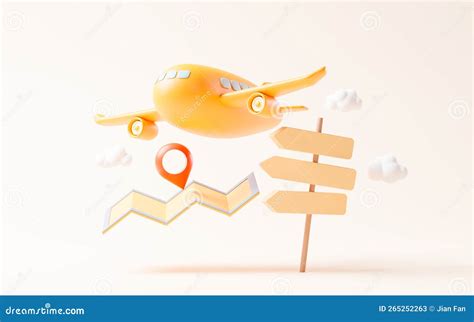 Flygplan Med Tecknad Stil 3d Rendering Stock Illustrationer