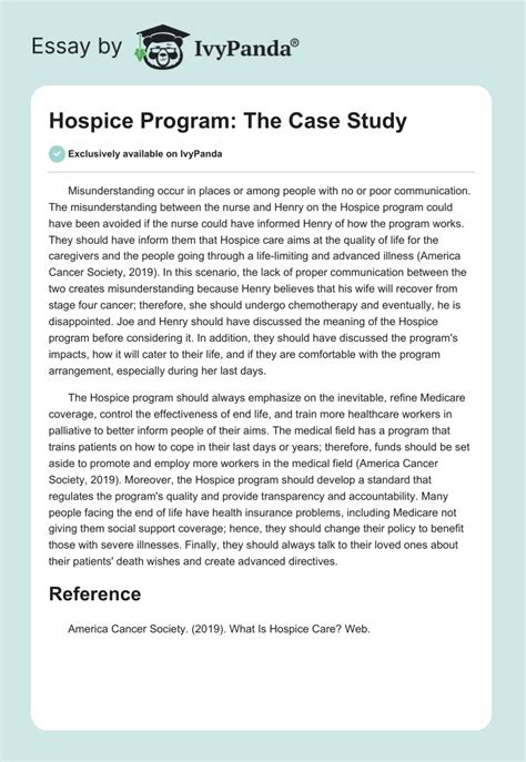 Hospice Program The Case Study 288 Words Essay Example