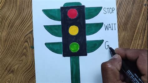 How To Draw Traffic Signal Easily Road Safety Rules Drawing YouTube