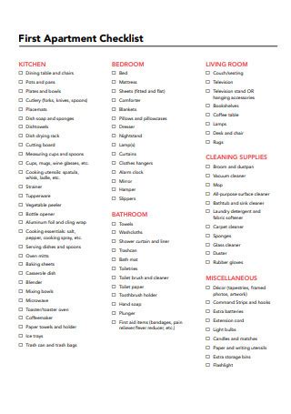 50 SAMPLE First New Apartment Checklists In MS Word PDF
