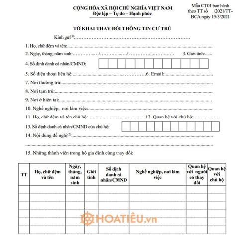 Tờ khai thay đổi thông tin cư trú gồm những nội dung gì HoaTieu vn