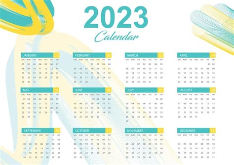 Modelo de calendário 2023 pronto para imprimir Vetor Premium