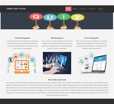 online quiz system dbms php and mysql projects major project source code database report