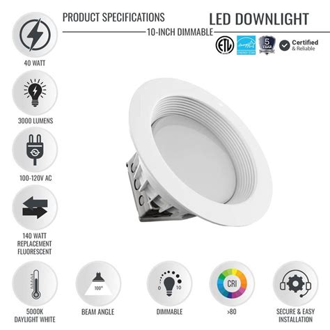 Wen Lighting Luminaire encastré 10 à DEL 40W à intensité variable avec