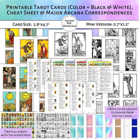 Printable Tarot Cheat Sheet Keywords Rider Waite Smith Tarot Cards