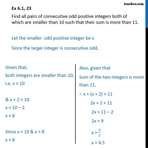 ex 6 1 23 find all pairs of consecutive odd positive integers