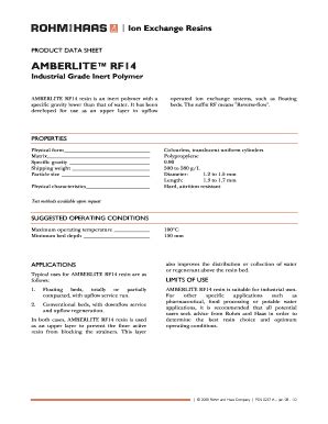 Amberlite RF14 Industrial Grade Inert Polymer Product Data Sheet