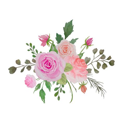 Arranjo Floral De Buquê De Flores Em Aquarela Rosas E Ilustração De