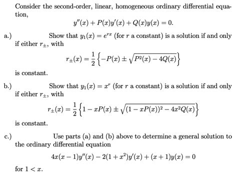 ordinary differential equation consider the second order linear course hero