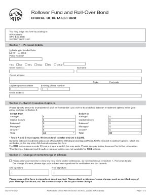 Fillable Online Rollover Fund And Roll Over Bond Change Of Details Form
