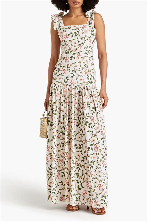 Agua By Agua Bendita Gathered Embellished Floral Print Cotton Poplin