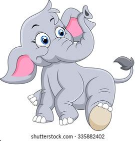 Cartoon Funny Baby Elephant Sitting Isolated Stock Illustration 332041583