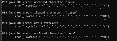 java Почему происходит ошибка unclosed character literal в методе который возвращает