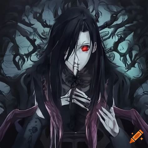 Scary Anime Guy With Long Black Hair Sitting On A Throne
