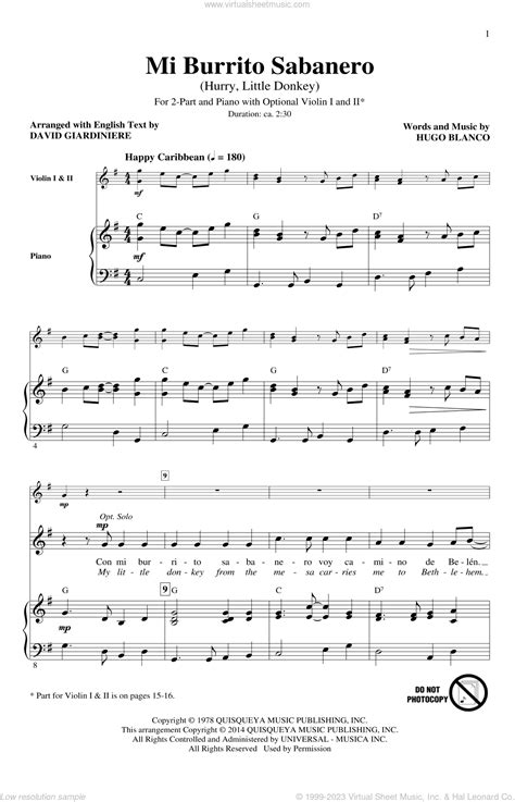 El Burrito Sabanero Mi Burrito Sabanero Sheet Music For Choir 2 Part V2