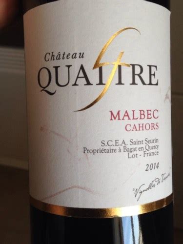 2014 Château Quattre Malbec Cahors Vivino US
