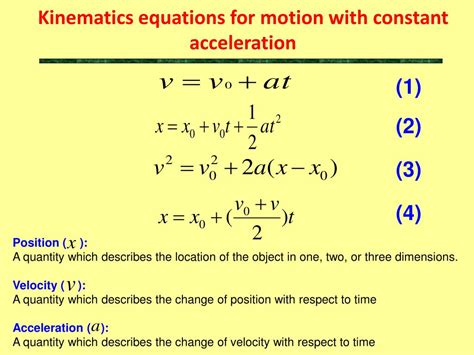 ppt kinematics equations for motion with constant acceleration powerpoint presentation id